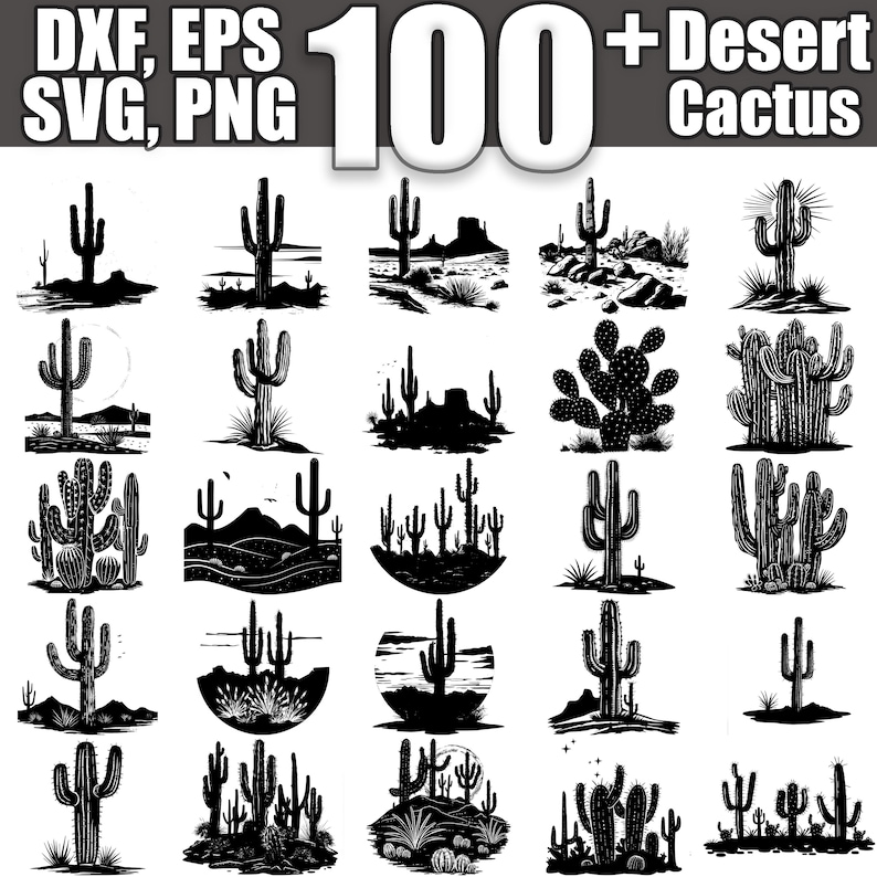 Desert Cactus SVG Bundle: 100 Southwestern Designs (digital Download ...