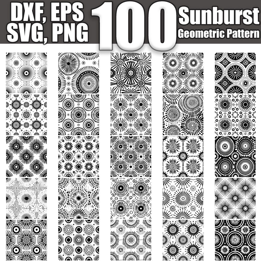 Sunburst Geometric Seamless Pattern SVG Bundle: 100 Designs (digital ...