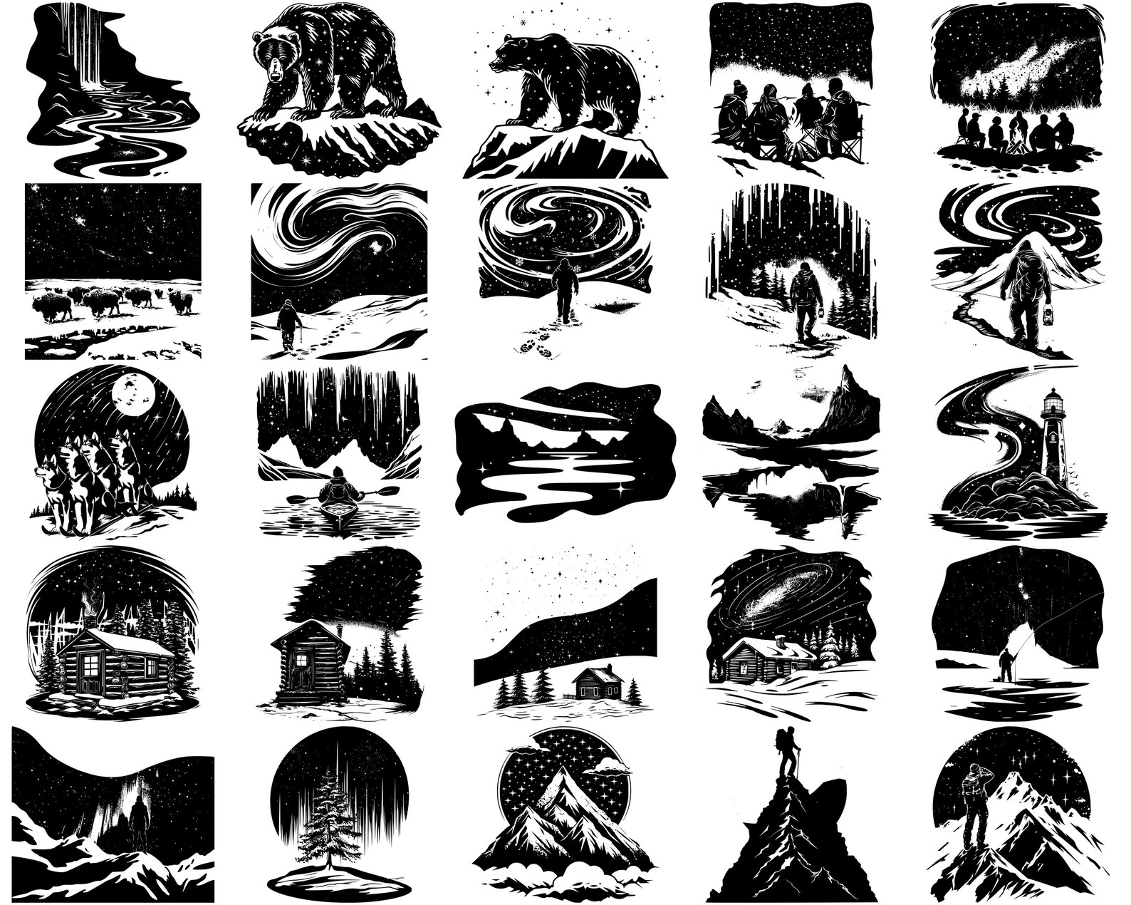 Northern Lights SVG Bundle: Alaska Snowy Peaks Designs (digital ...