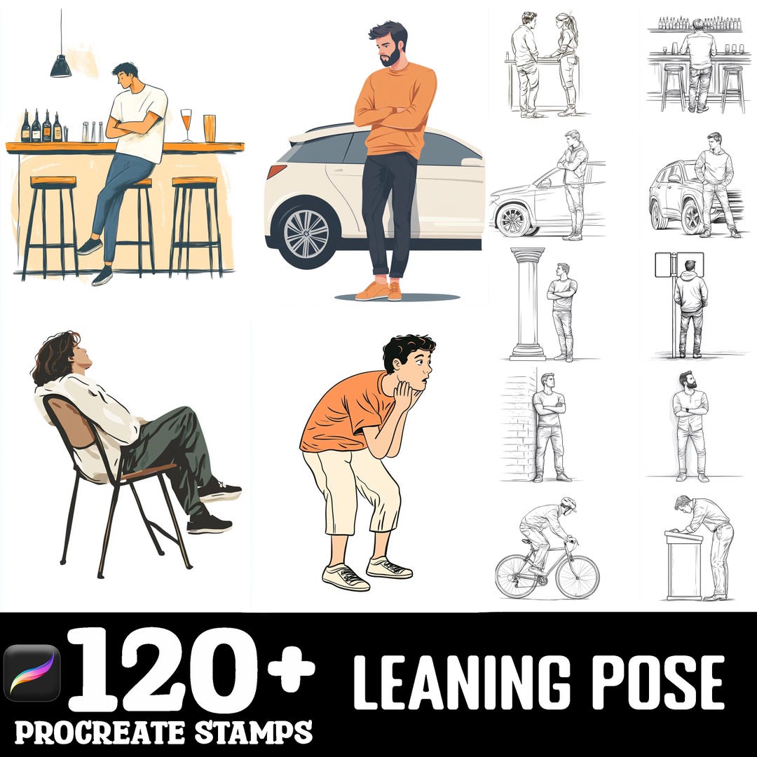 120+ Leaning Pose Procreate Brush Set | Stamps for Procreate | Instant ...
