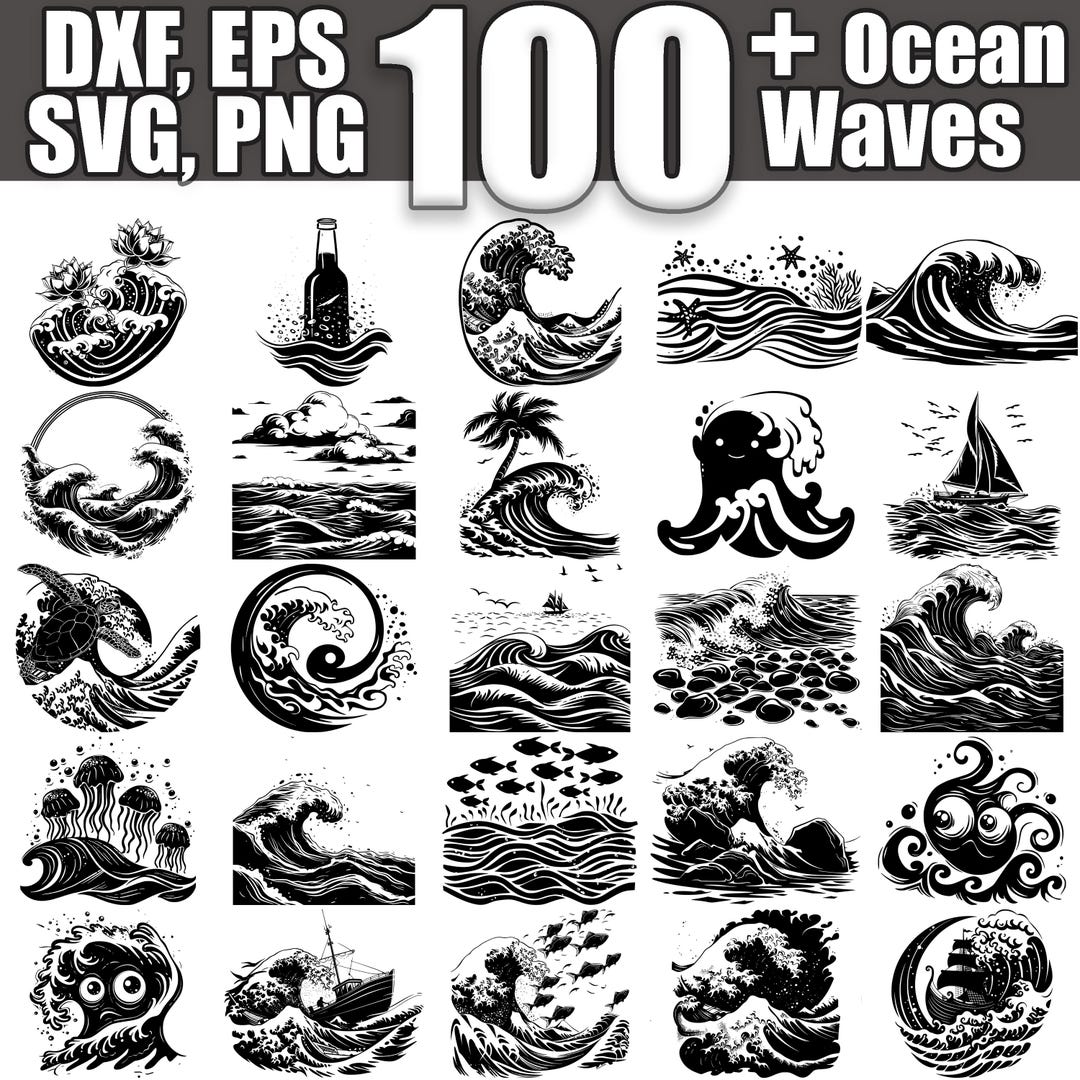 Ocean Waves SVG Bundle, Set of 100, Instant Digital Download Svg Png ...