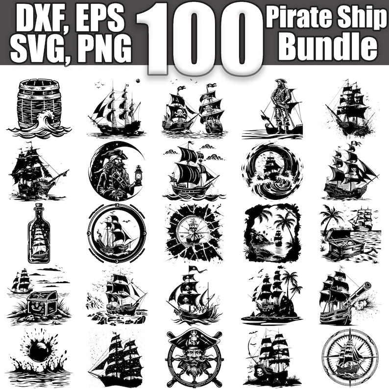 Pirate Ship SVG Bundle, Set of 100, Instant Digital Download Svg Png ...