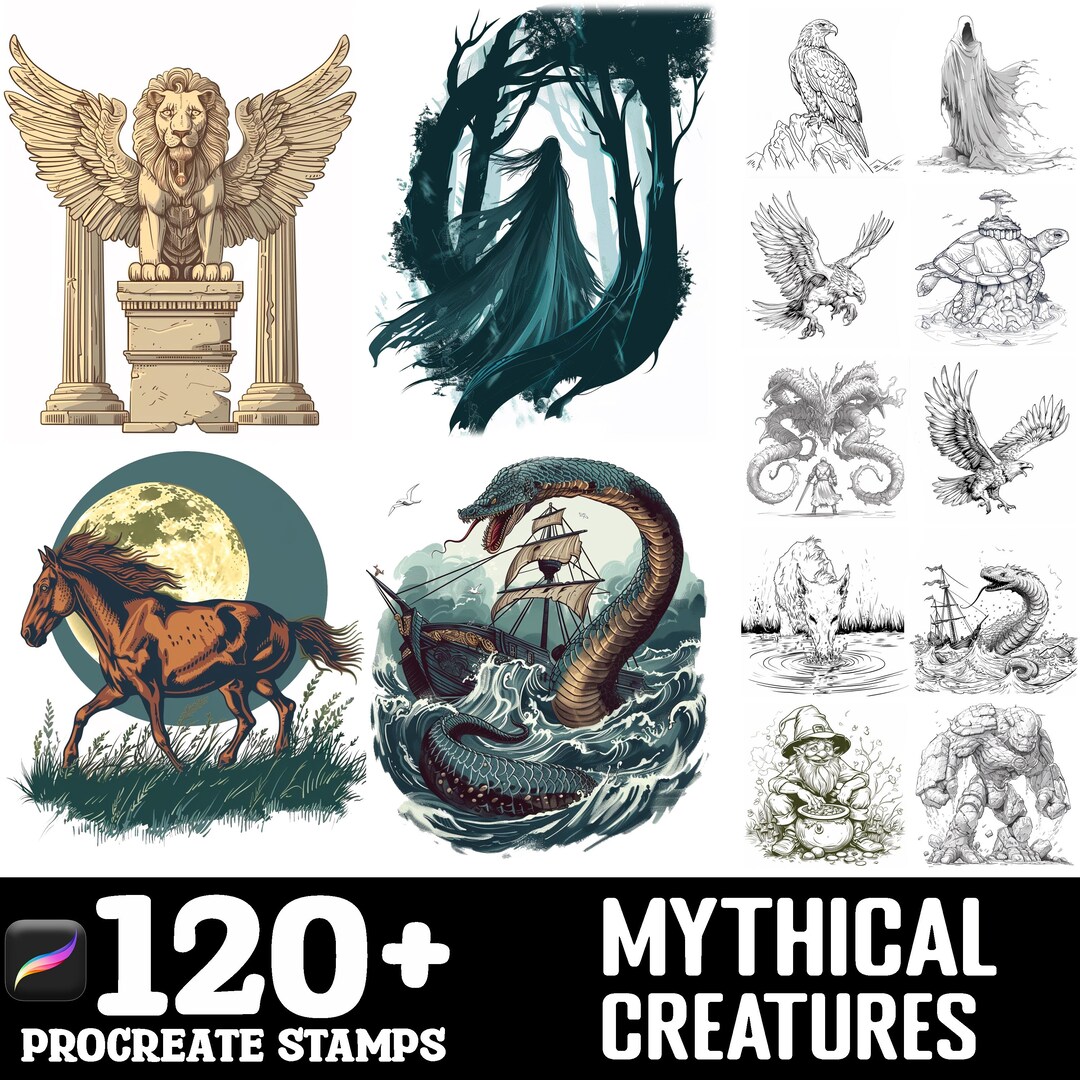 100+ Mystical Creatures Procreate Brush Set | Procreate Stamp Brushes ...