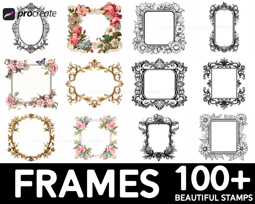 100+ Frame Procreate Brush Set | Unique Realistic Frame Stamp Brushes ...