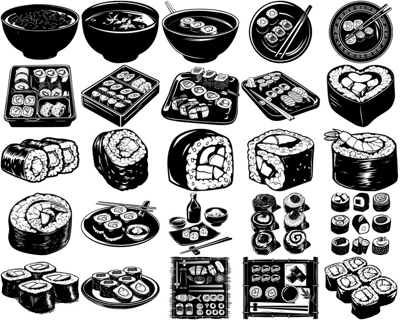 Sushi SVG Bundle, Set of 100, Instant Digital Download Svg Png Dxf Eps ...