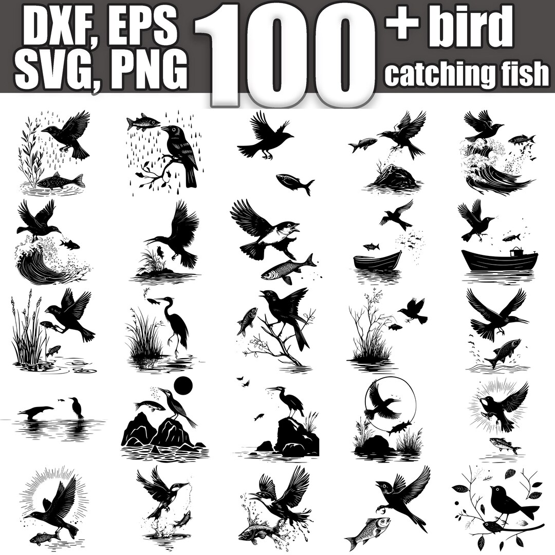 Bird Catching Fish SVG Bundle: 100 Nature Designs (digital Download) - Etsy