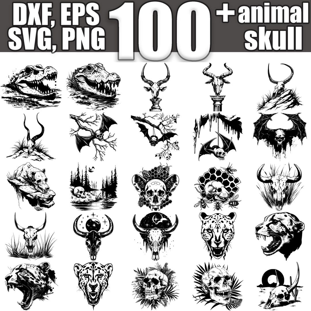 Animal Skull SVG Bundle, Set of 100, Instant Digital Download Svg Png ...