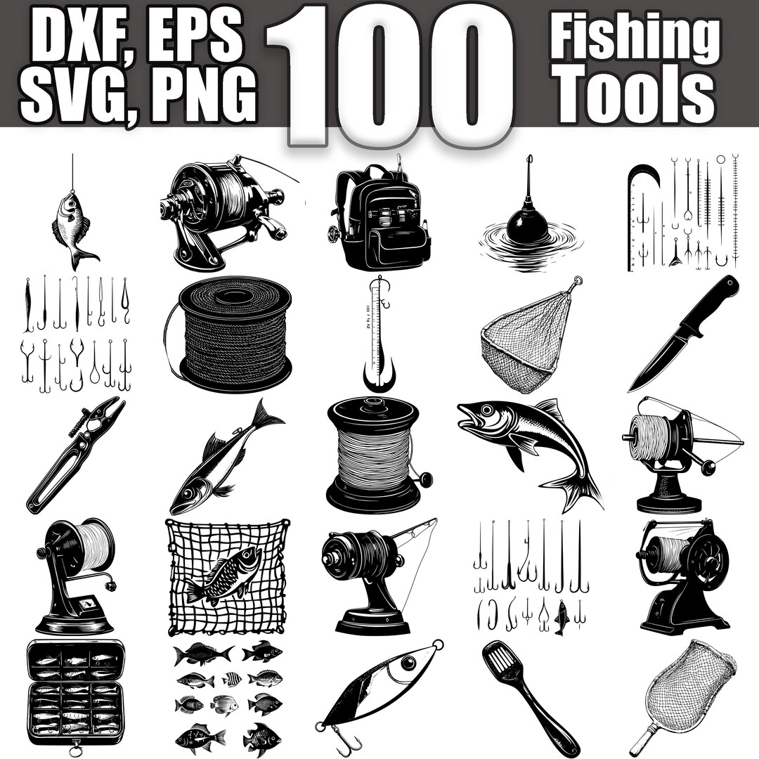 Fishing Tools SVG Bundle, Set of 100, Instant Digital Download Svg Png ...