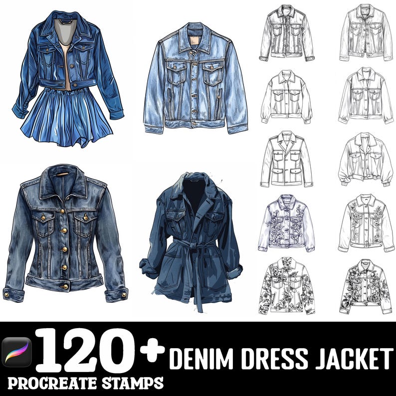 120+ Denim Dress Jacket Procreate Brush Set | Stamps for Procreate ...