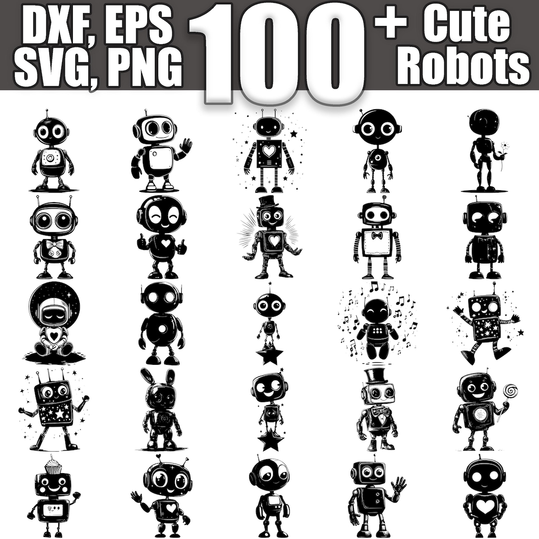 Cute Robots SVG Bundle, Set of 100, Instant Digital Download Svg Png ...