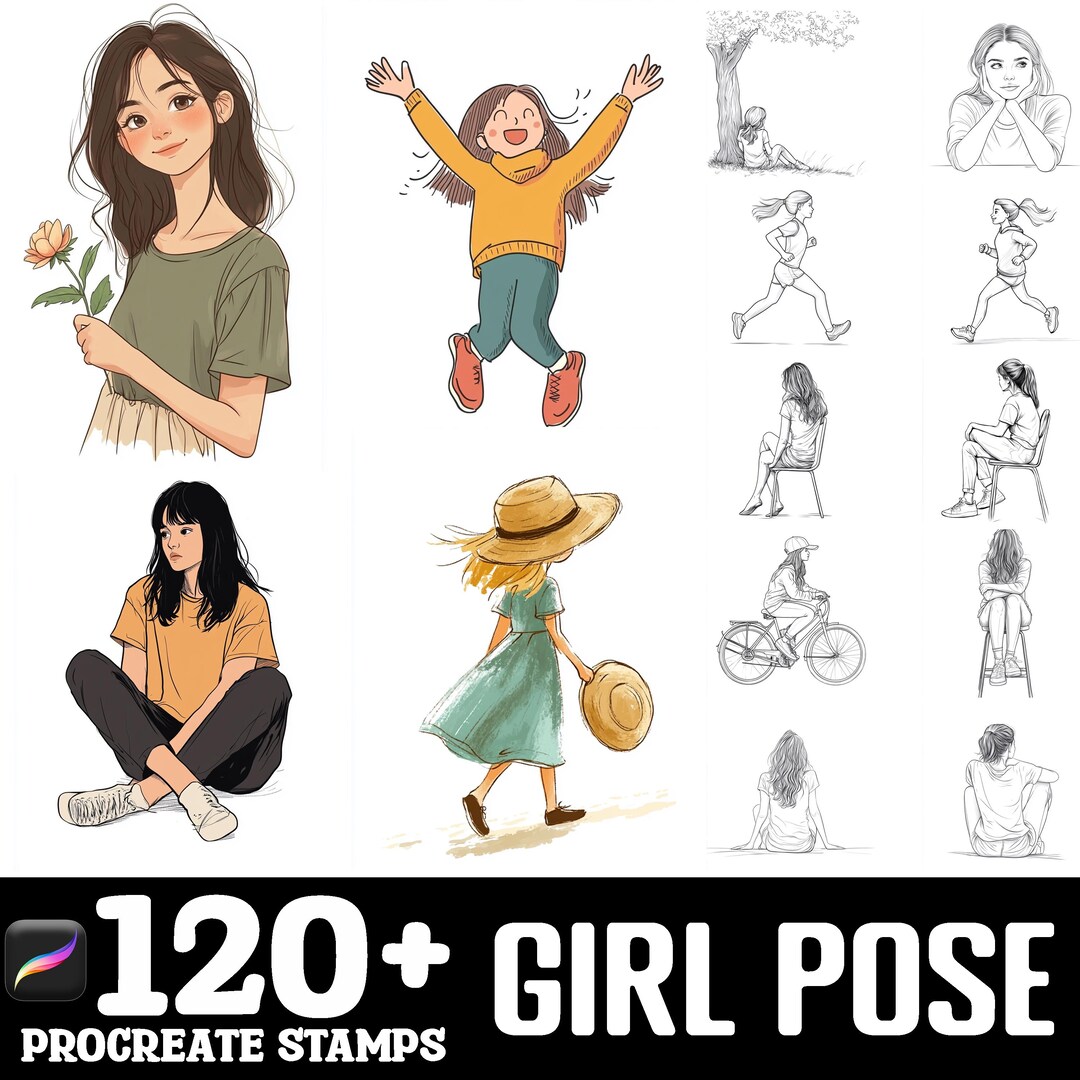 120+ Girl Pose Procreate Brush Set | Stamps for Procreate | Instant ...