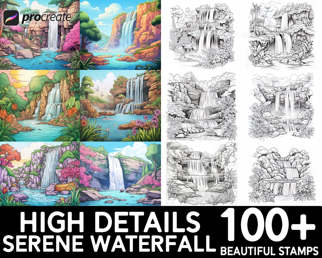 100+ Serene Waterfall Procreate Brush Set | Unique Serene Waterfall ...