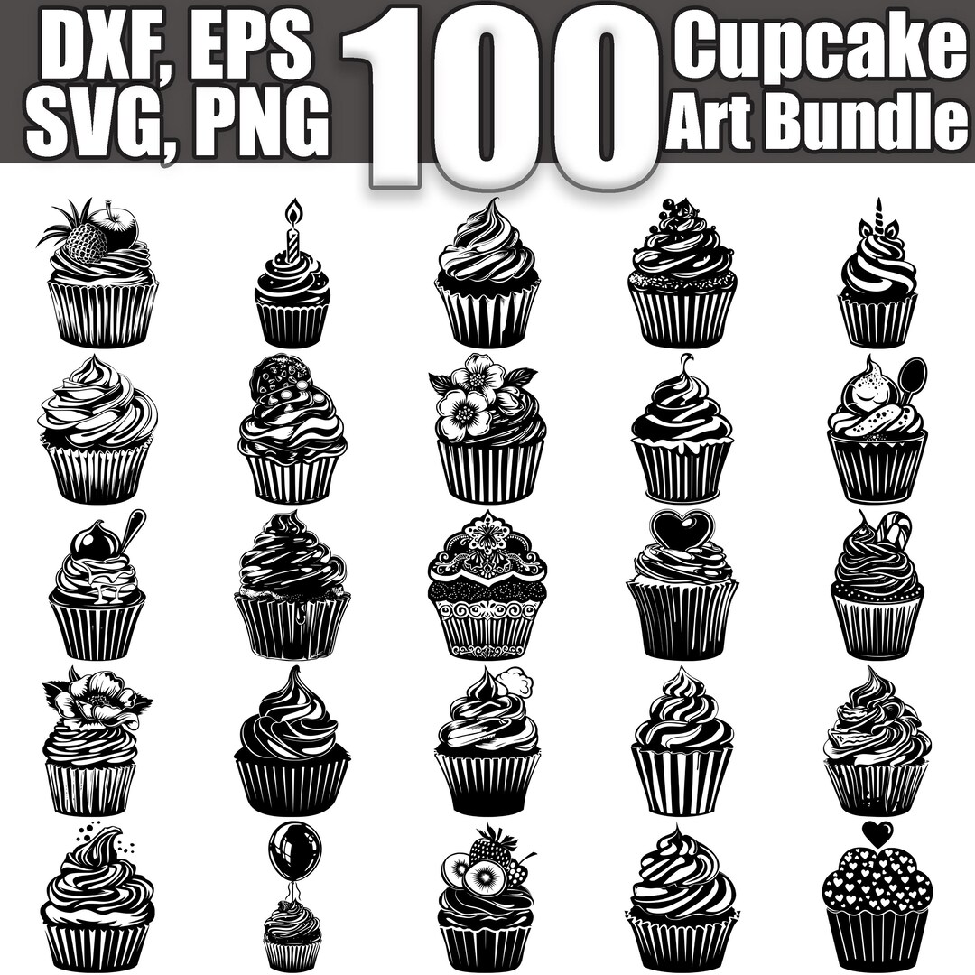 Cupcake Art SVG Bundle, Set of 100, Instant Digital Download Svg Png ...