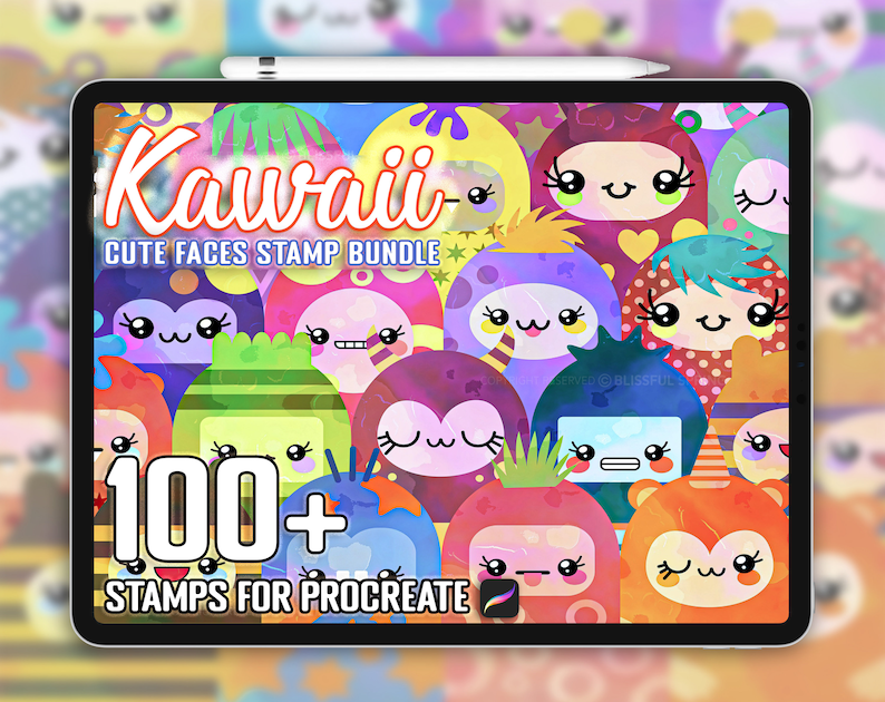 100 Kawaii Faces Procreate Stamps Cute Kawaii Procreate - Etsy