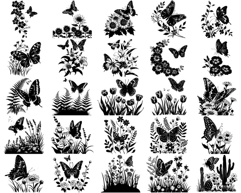 Butterfly Garden SVG Bundle, Set of 100, Instant Digital Download Svg ...