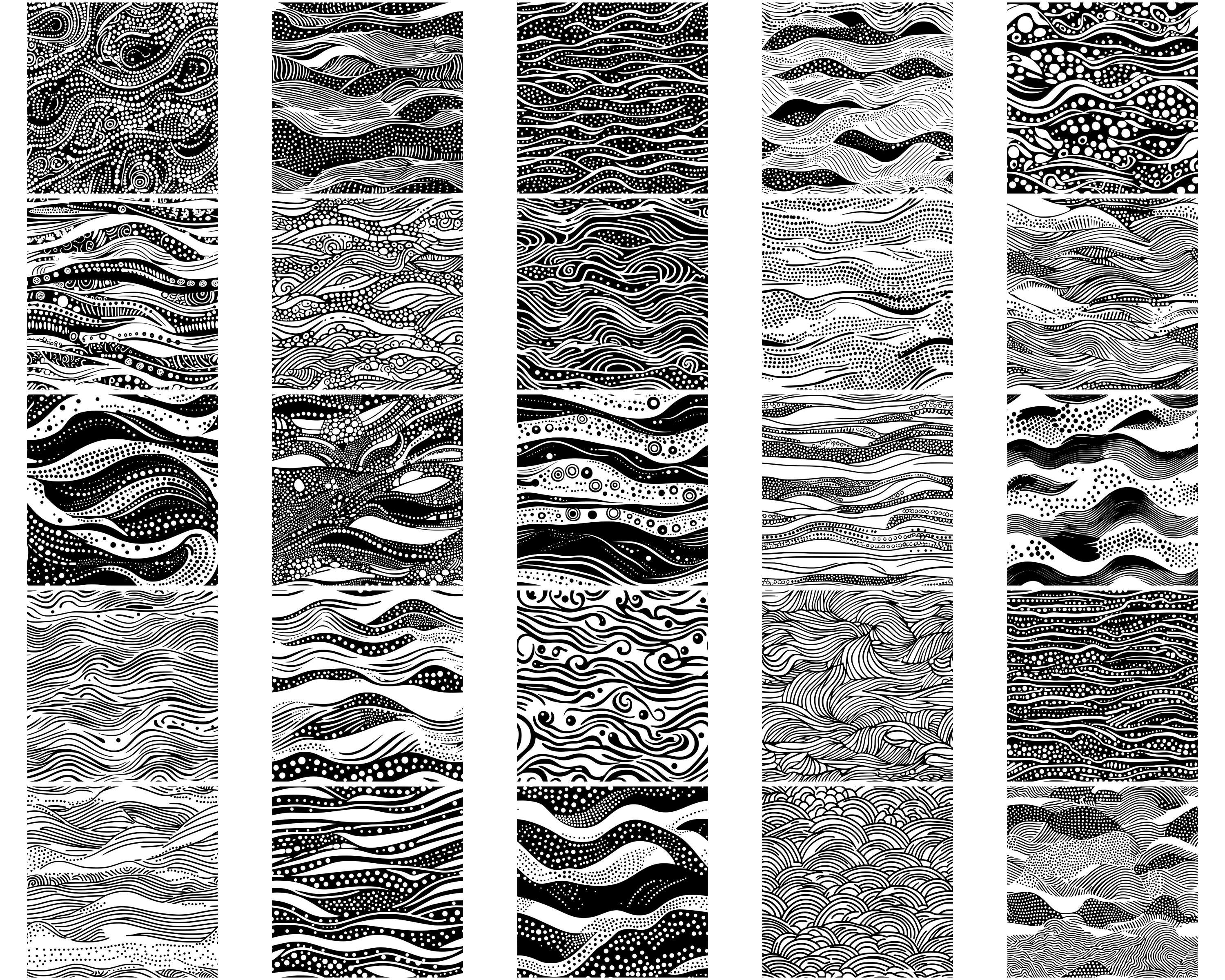 Ocean Waves Seamless Pattern SVG Bundle: 100 Coastal Designs (digital ...
