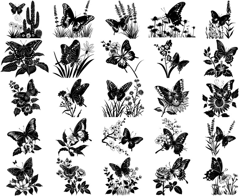 Butterfly Garden SVG Bundle, Set of 100, Instant Digital Download Svg ...