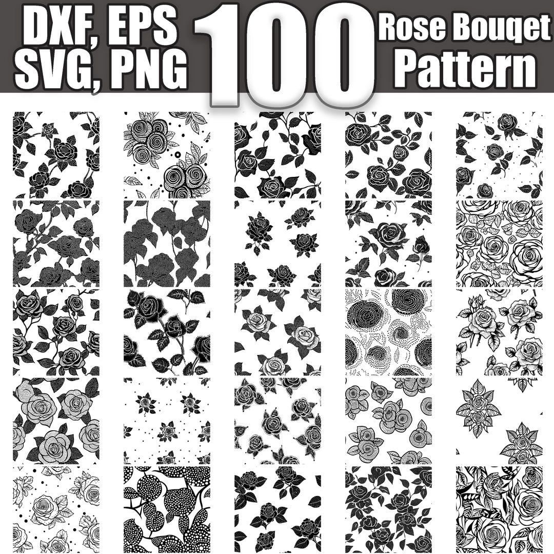 Rose Bouquet Seamless Pattern SVG Bundle: 100 Floral Designs (digital ...