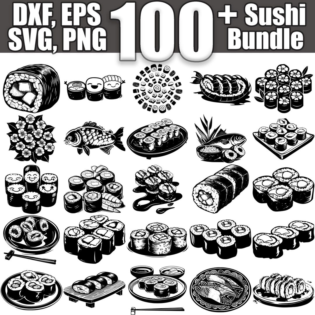 Sushi SVG Bundle, Set of 100, Instant Digital Download Svg Png Dxf Eps ...