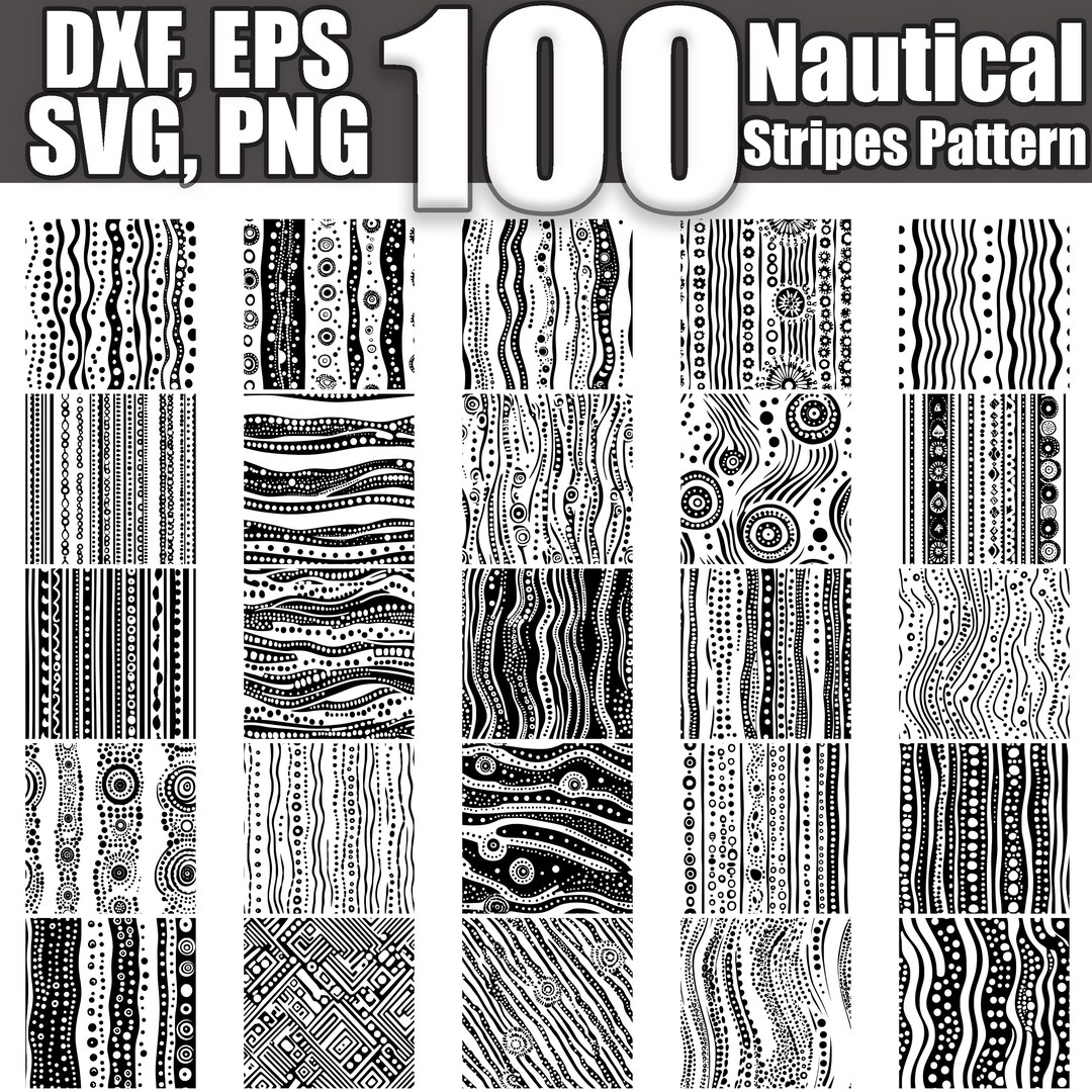 Nautical Stripe Pattern SVG Bundle: 100 Seamless Designs (digital ...