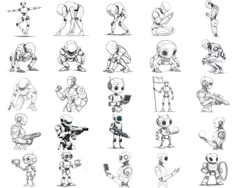 120+ Ai Robot Pose Procreate Brush Set | Stamps for Procreate | Instant ...