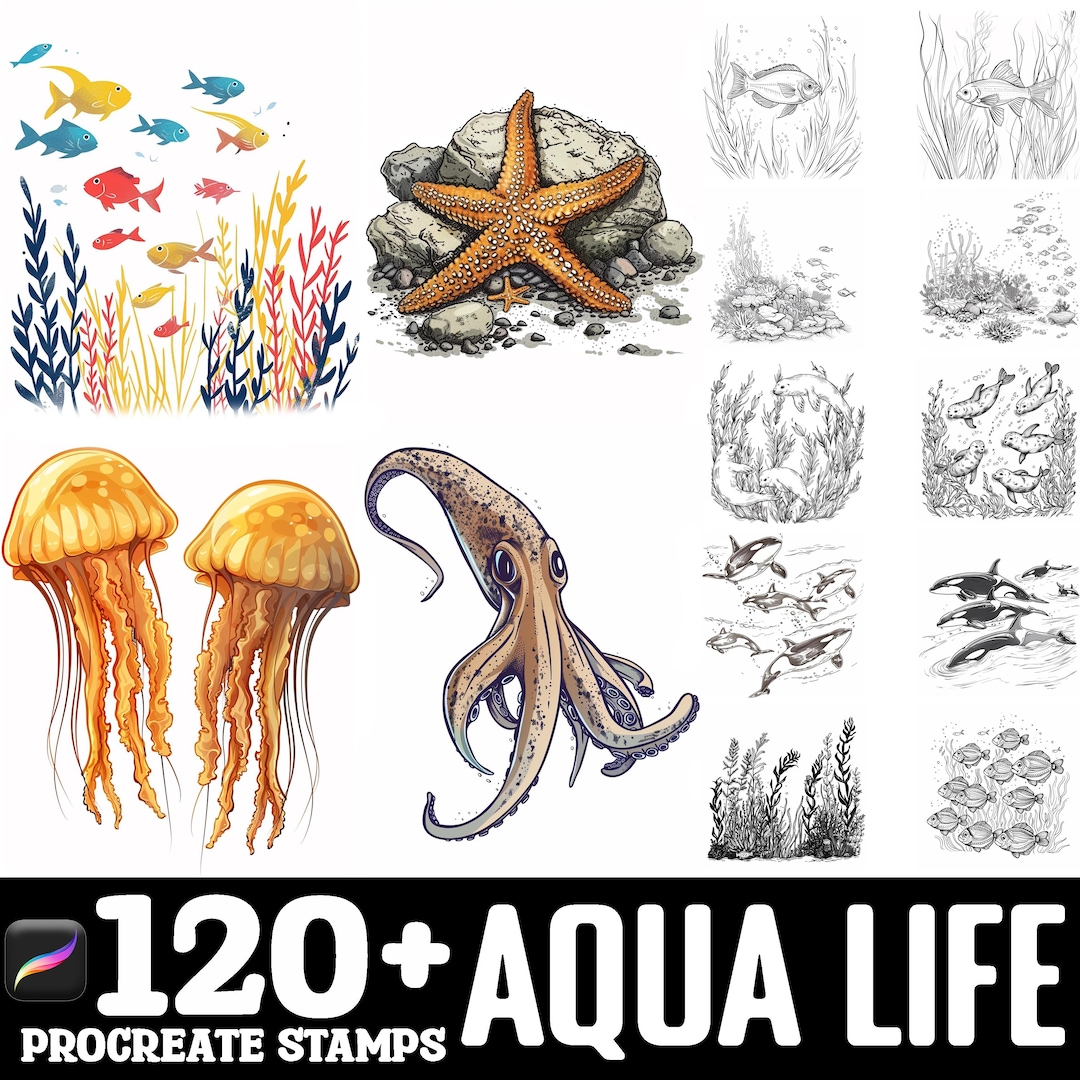 100+ Aqua Life Procreate Brush Set | Procreate Stamp Brushes | Instant ...