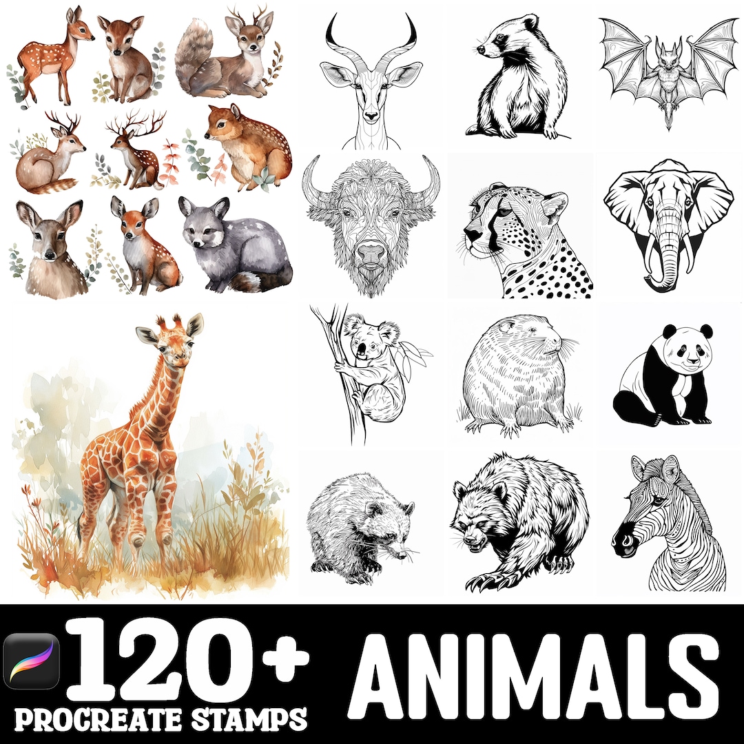 120+ Animals Procreate Brush Set | Stamps for Procreate | Instant ...