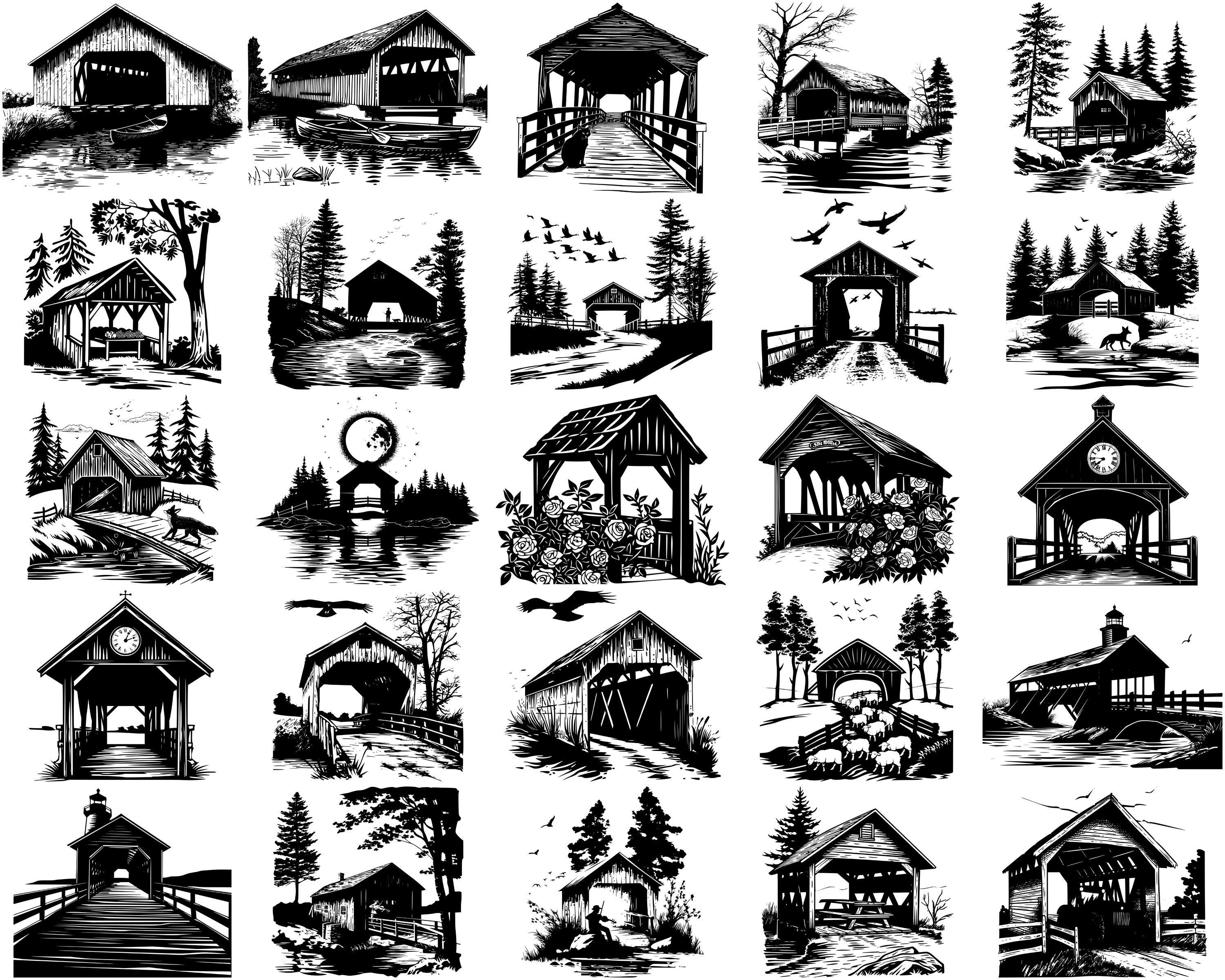 Covered Bridge SVG Bundle: 100 Countryside Designs (digital Download ...