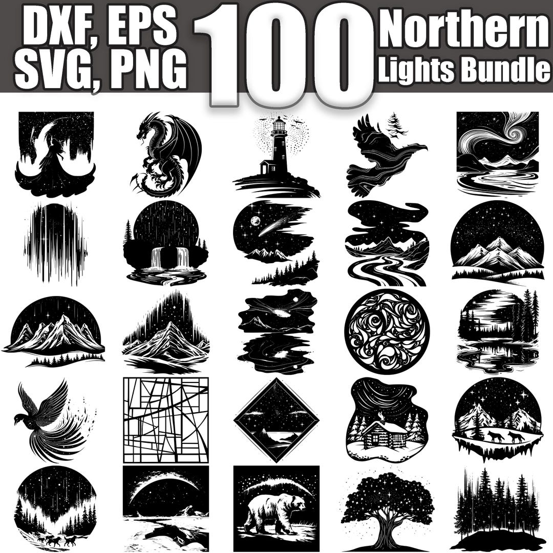 Northern Lights Stained Glass Window SVG Bundle, Set of 100, Instant ...