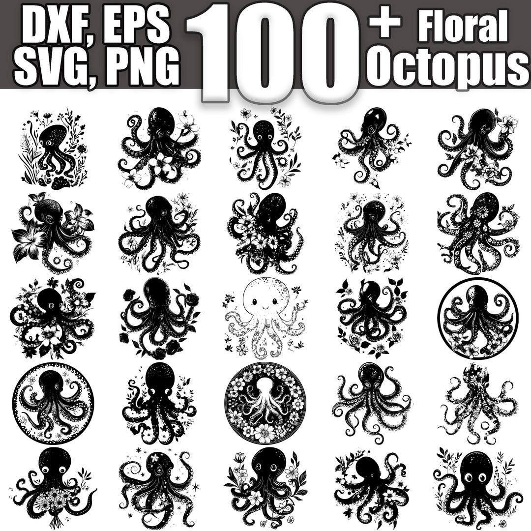 Floral Octopus SVG Bundle, Set of 100, Instant Digital Download Svg Png ...