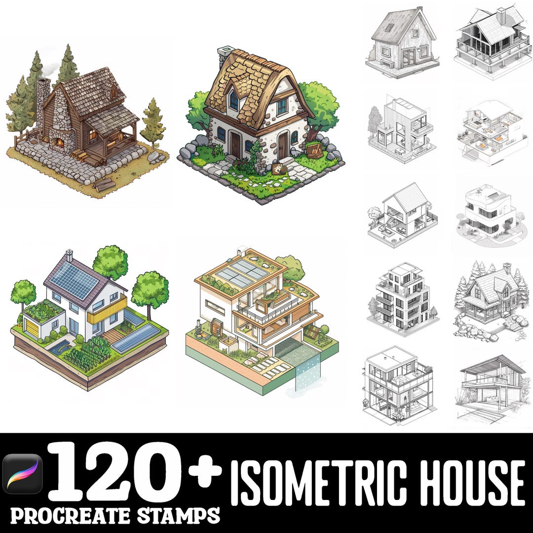 100+ Isometric House Procreate Brush Set | Procreate Stamp Brushes ...
