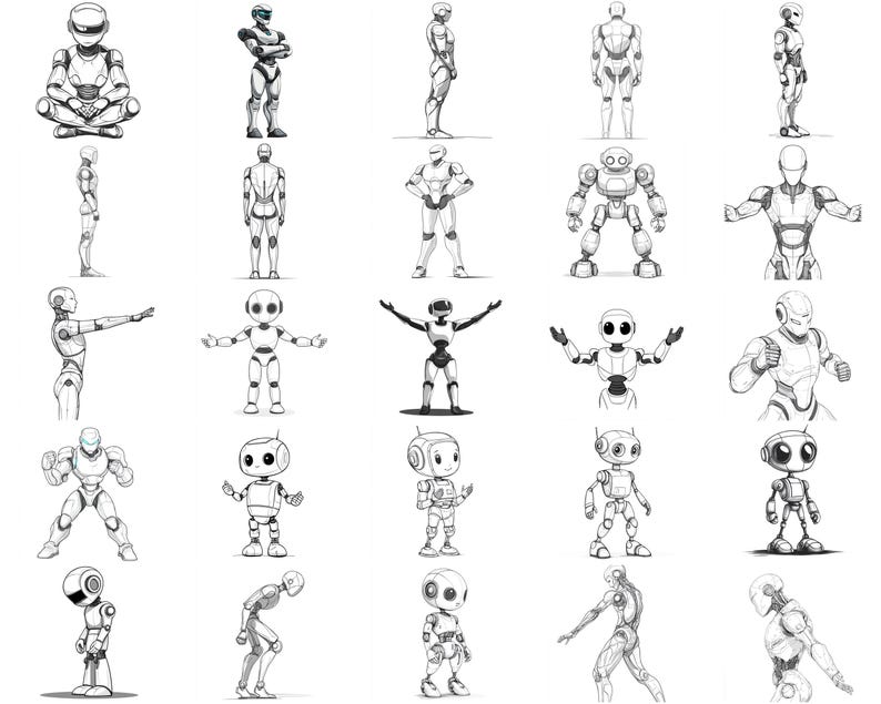 120+ Ai Robot Pose Procreate Brush Set | Stamps for Procreate | Instant ...