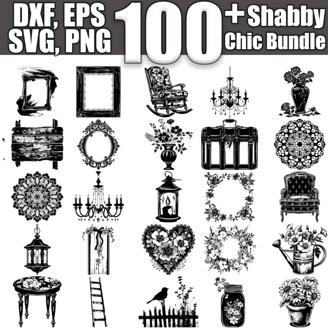 Shabby Chic SVG Bundle, Set of 100, Instant Digital Download Svg Png ...