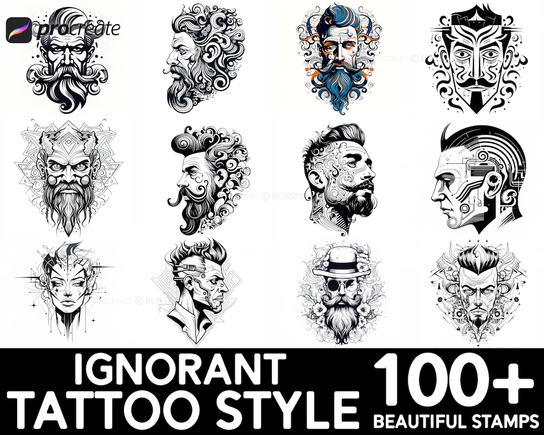 100+ Ignorant Tattoo Procreate Brush Set | Unique Tattoo Style Stamp Brushes | Instant Digital ...