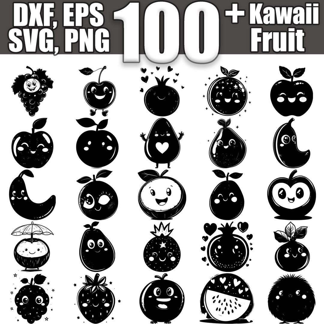 Kawaii Fruit SVG Bundle, Set of 100, Instant Digital Download Svg Png ...