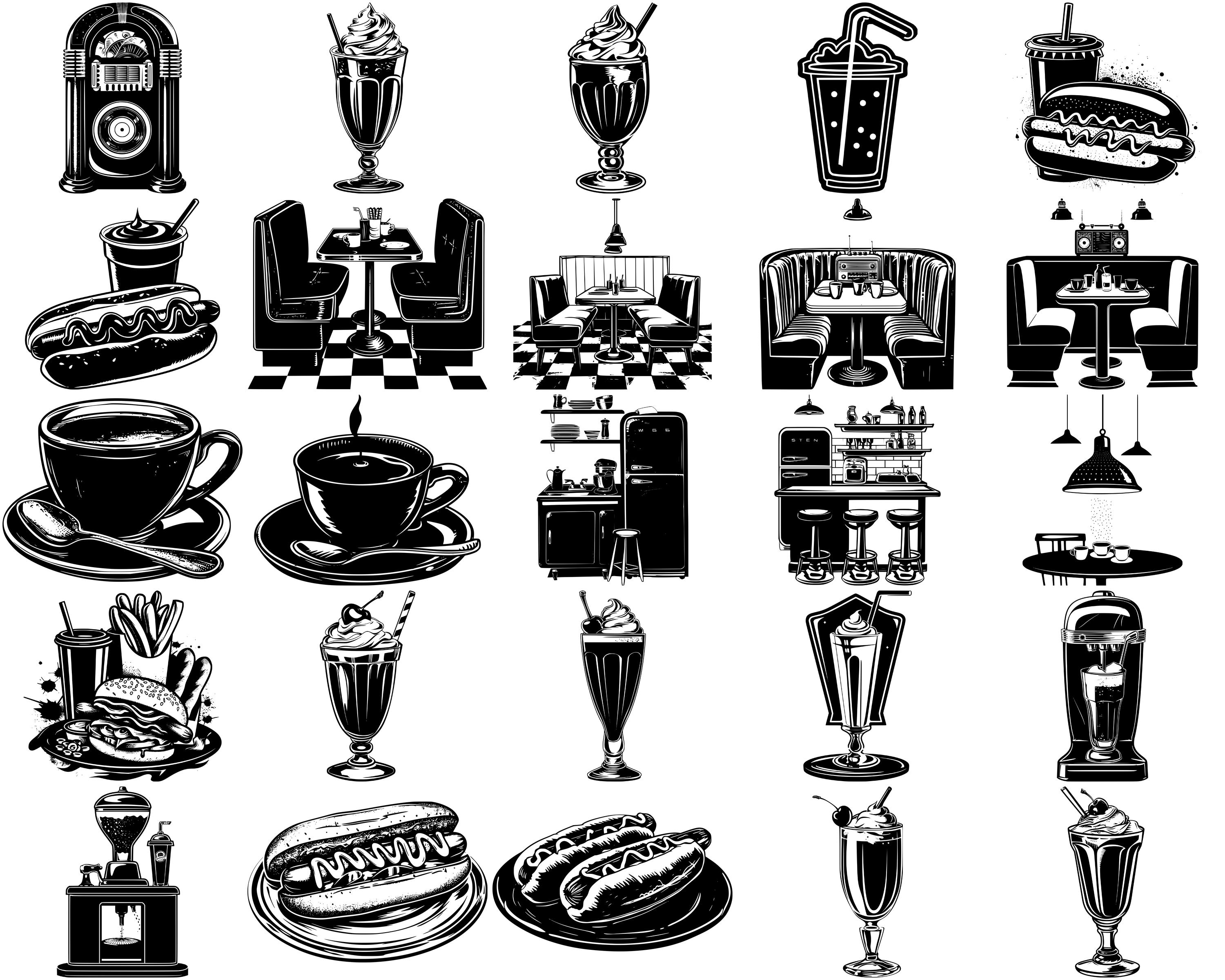 Retro Diner SVG Bundle, Set of 100, Instant Digital Download Svg Png ...