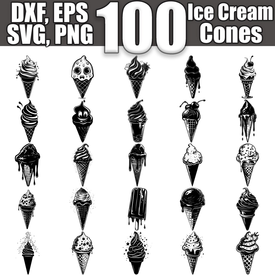 Ice Cream Cones SVG Bundle, Set of 100, Instant Digital Download Svg ...