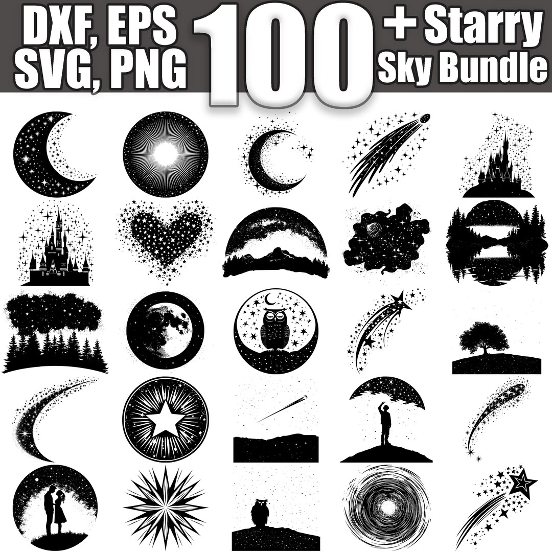Starry Sky SVG Bundle, Set of 100, Instant Digital Download Svg Png Dxf ...