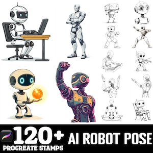 120+ Ai Robot Pose Procreate Brush Set | Stamps for Procreate | Instant ...