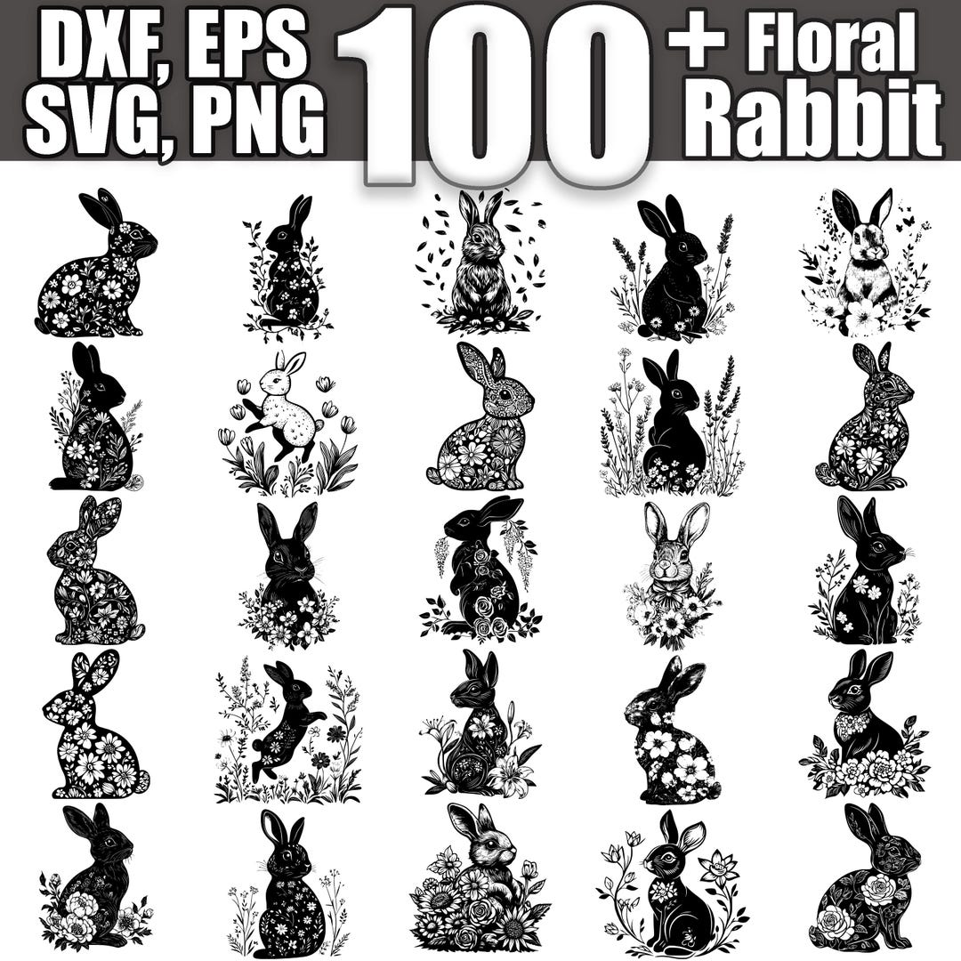 Floral Rabbit SVG Bundle, Set of 100, Instant Digital Download Svg Png ...