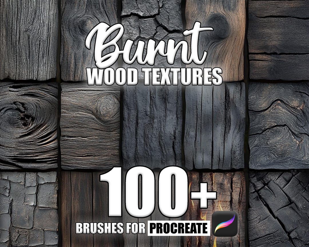 Burnt Wood Texture Procreate Brushes: 100+ Seamless Patterns (instant ...