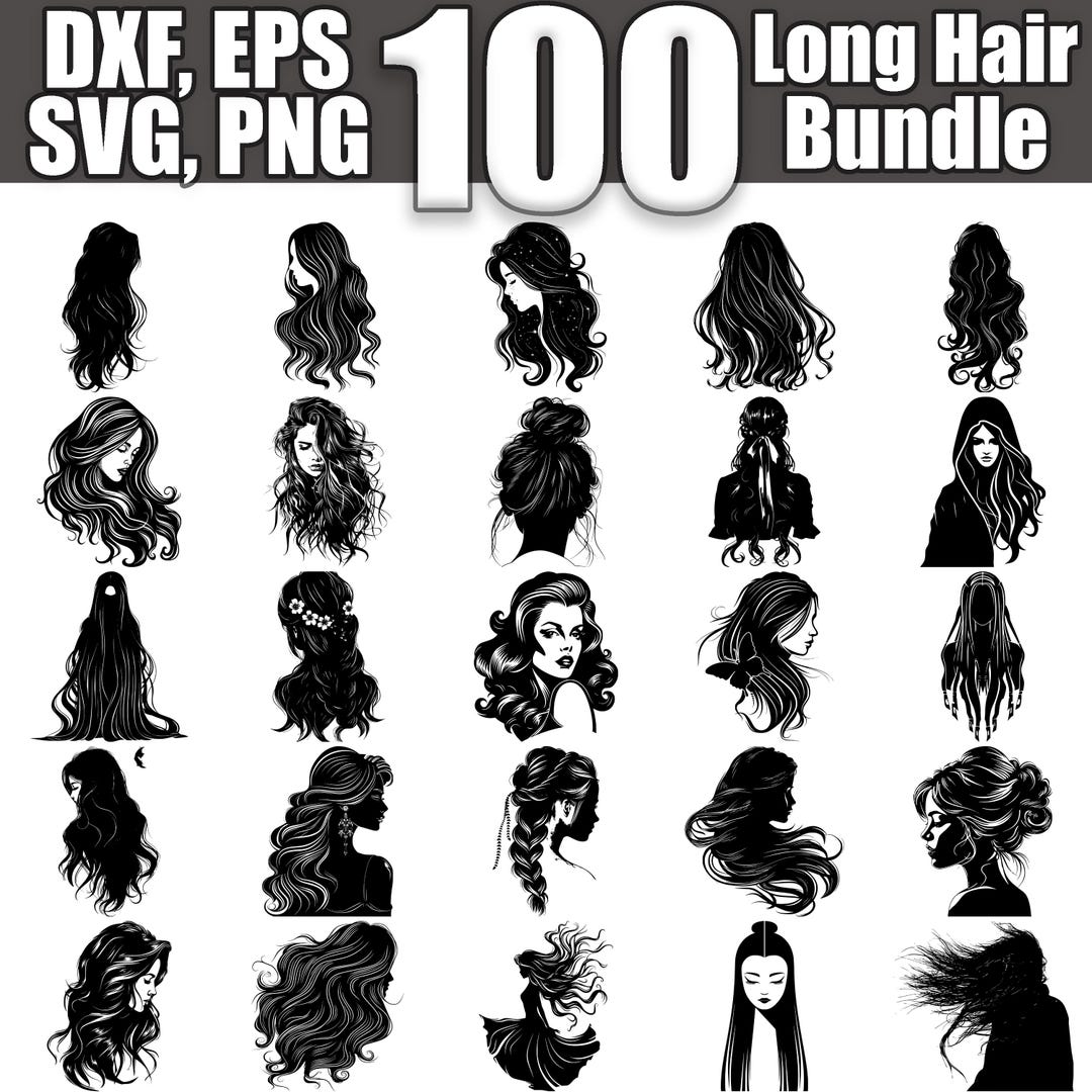 Long Hair SVG Bundle, Set of 100, Instant Digital Download Svg Png Dxf ...