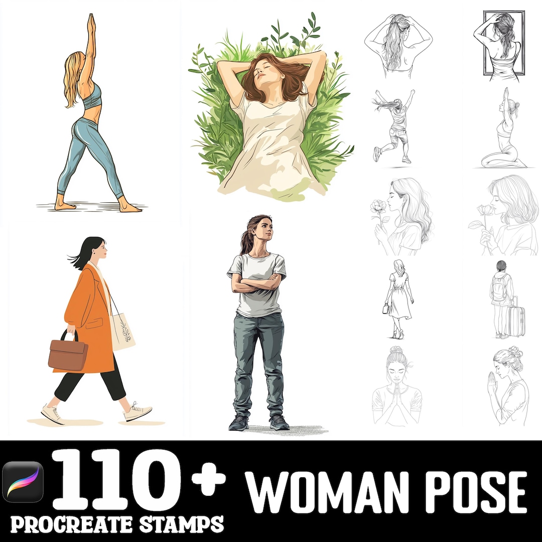 128+ Woman Pose Procreate Brush Set | Stamps for Procreate | Instant ...