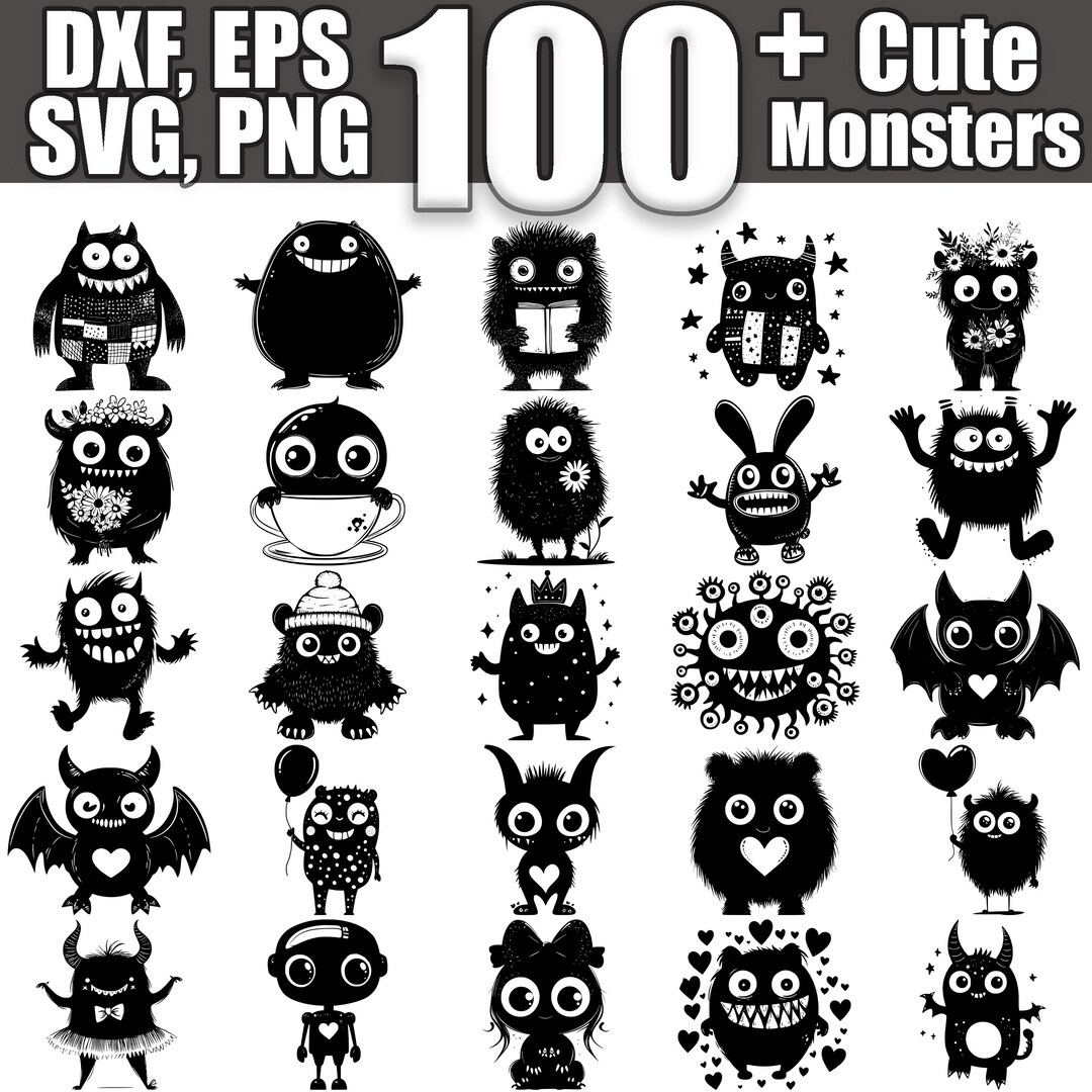 Cute Monster SVG Bundle, Set of 100, Instant Digital Download Svg Png ...