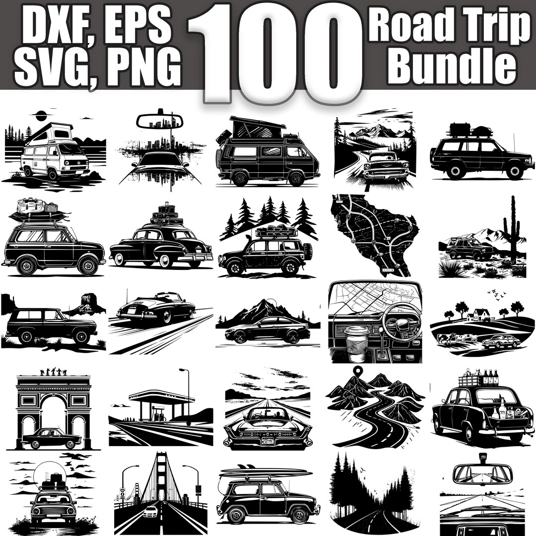 Road Trip SVG Bundle, Set of 100, Instant Digital Download Svg Png Dxf ...