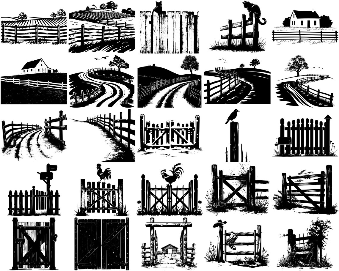 Farm Ranch Fence Gate SVG Bundle: 100 Rustic Designs (digital Download ...