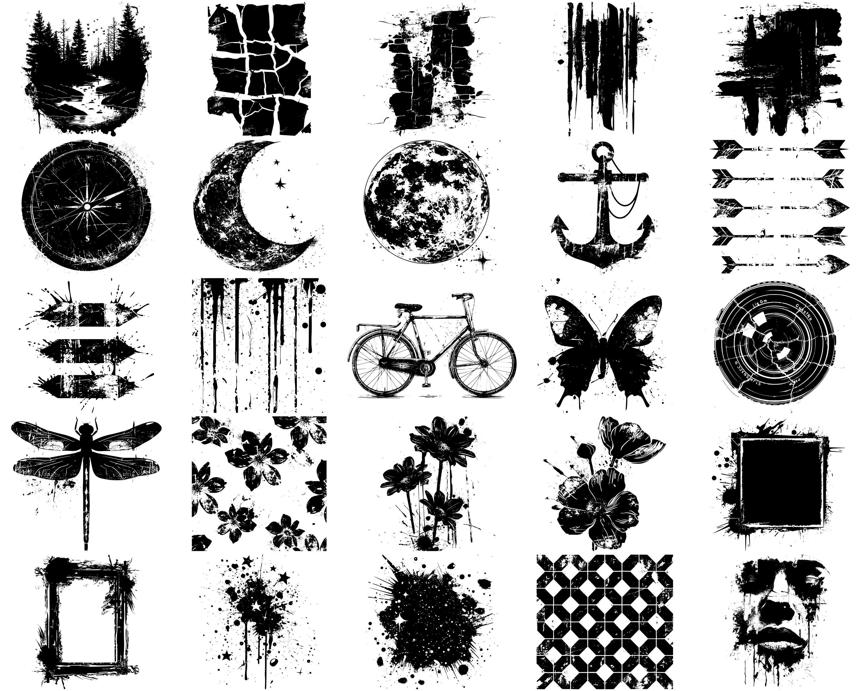 Grunge SVG Bundle, Set of 100, Instant Digital Download Svg Png Dxf Eps ...
