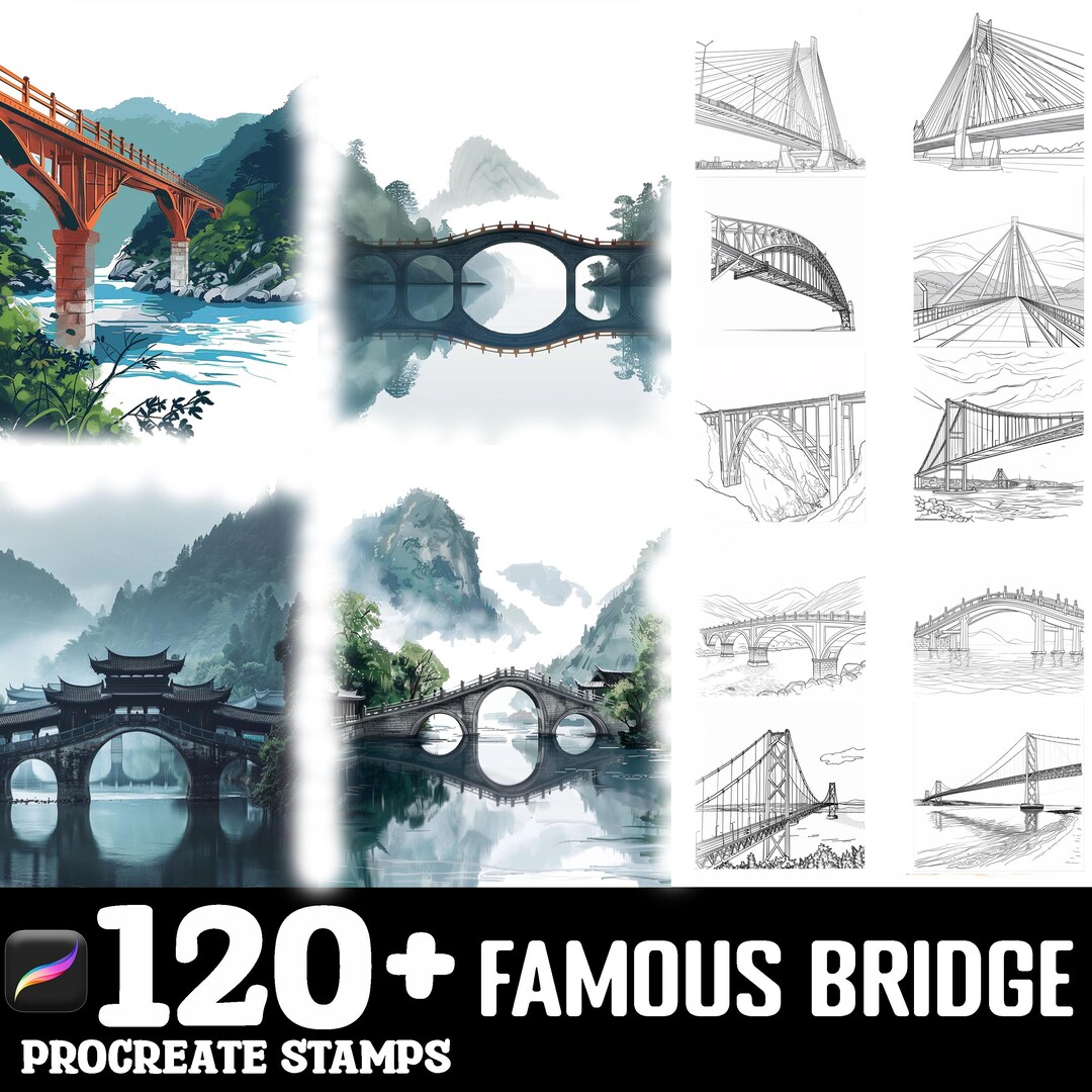 150+ Famous Bridge Procreate Brush Set | Stamps for Procreate | Instant ...