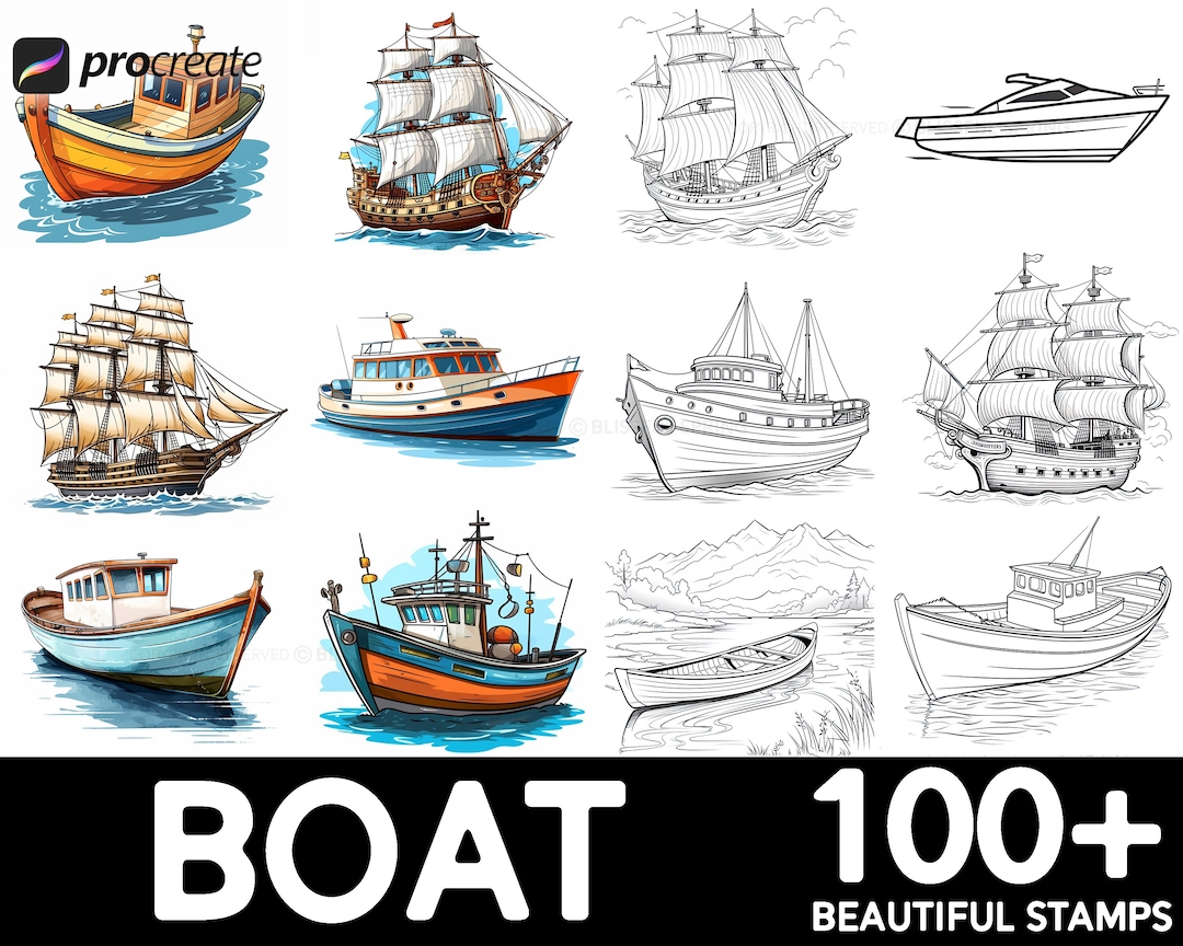 100+ Boat Procreate Brush Set | Unique Realistic Boat Stamp Brushes ...