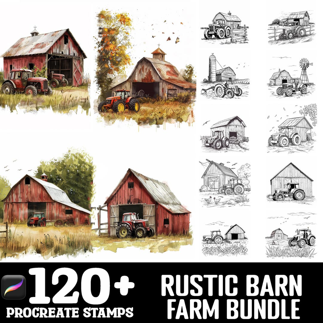 128+ Rustic Barn Farm Procreate Brush Set | Stamps for Procreate ...